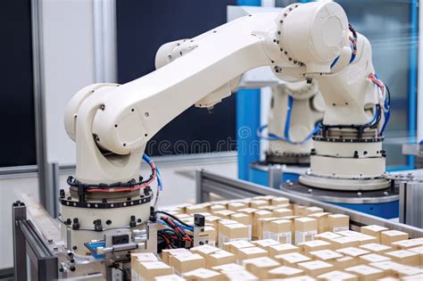 Packaging And Sorting Robots Busy At Work In Factory Packaging Products Stock Illustration