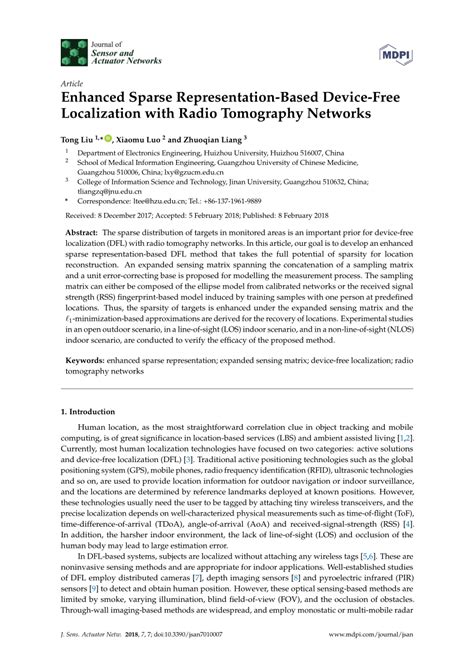 Pdf Enhanced Sparse Representation Based Device Free Localization With Radio Tomography Networks