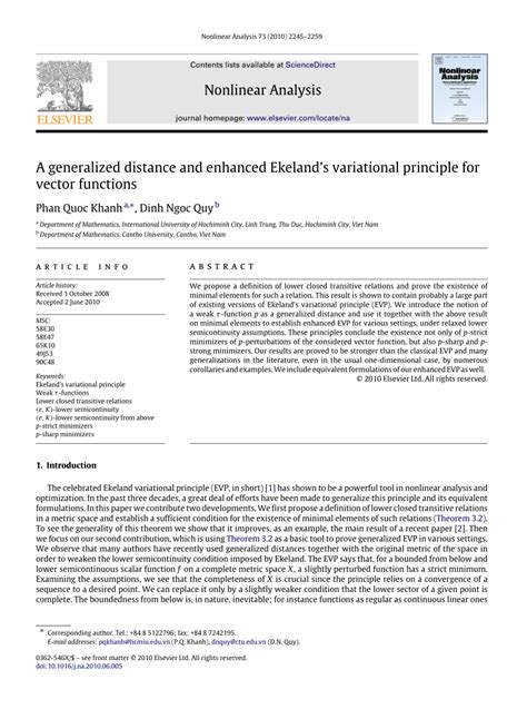 Pdf A Generalized Distance And Enhanced Ekelands Variational