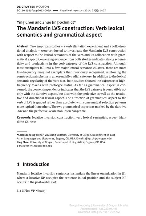 Pdf The Mandarin Lvs Construction Verb Lexical Semantics And