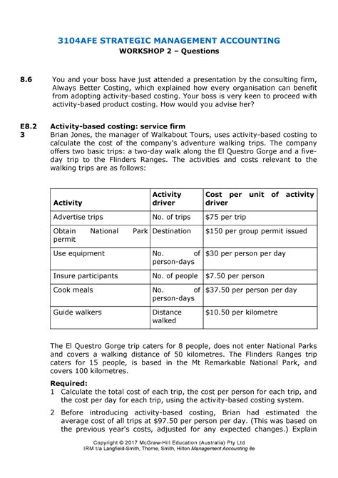 Workshop 2 Questions 3104afe Strategic Management Accounting Workshop 2 Questions 8 You And