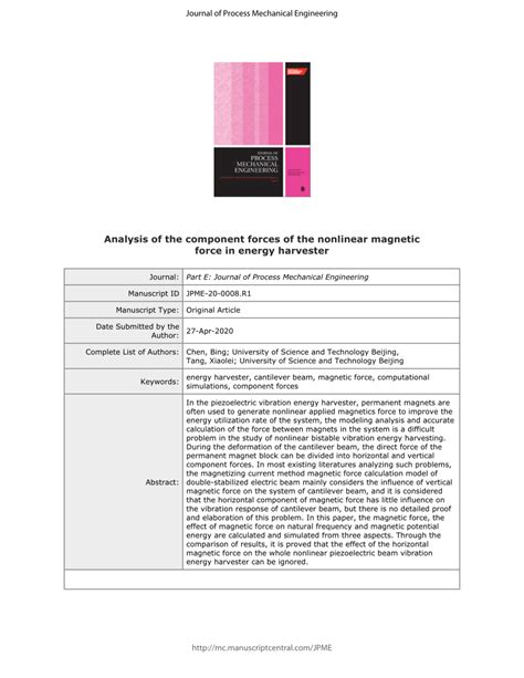 Pdf Analysis Of The Component Forces Of The Nonlinear Magnetic Force In Energy Harvester