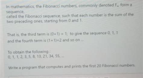 Solved In Mathematics The Fibonacci Numbers Commonly