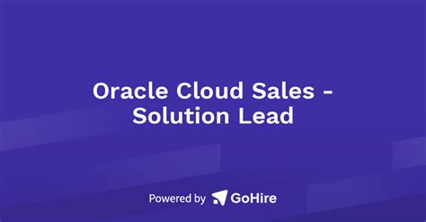 Oracle Cloud Sales Solution Lead At N Consulting Ltd Jobs At N