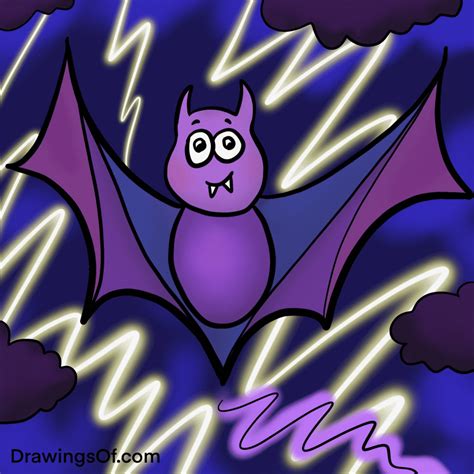 Cute Bat Drawing Easy Cartoon Instructions Drawings Of
