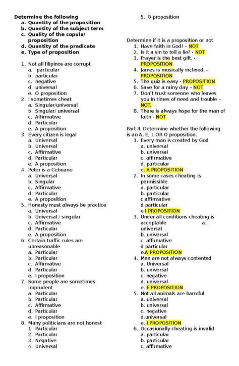 Logic Proposition Activity Answers Determine The Following A