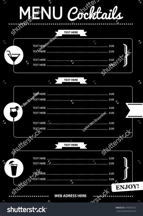 Black Cocktail Menu Card Icons Retro Stock Vector Royalty Free 579355372