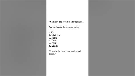 Locators In Selenium Selenium Seleniuminterviewquestion Interview Youtube