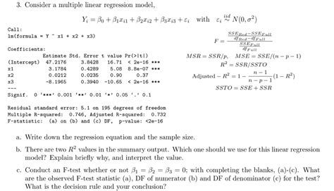 Solved 3 Consider A Multiple Linear Regression Model Y
