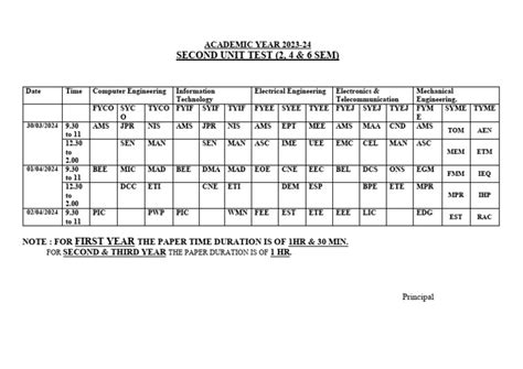 Time Table Unit Test 2 Pdf