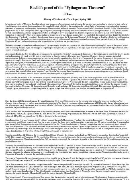 Euclids Proof Of The Pythagorean Theorem Pdf Theorem Euclid