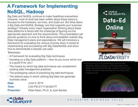 Data Ed Webinar A Framework For Implementing Nosql Hadoop Ppt