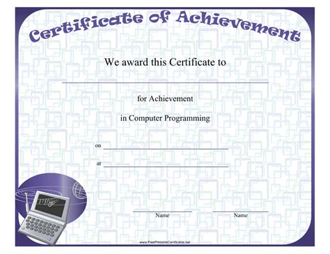 Computer Programming Achievement Certificate Template Violet Download