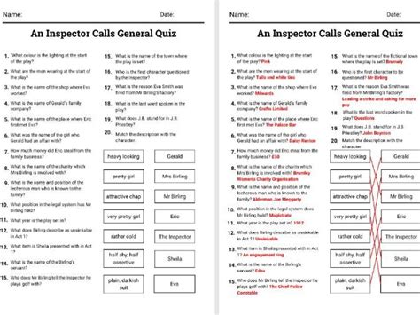 An Inspector Calls General Quiz Teaching Resources