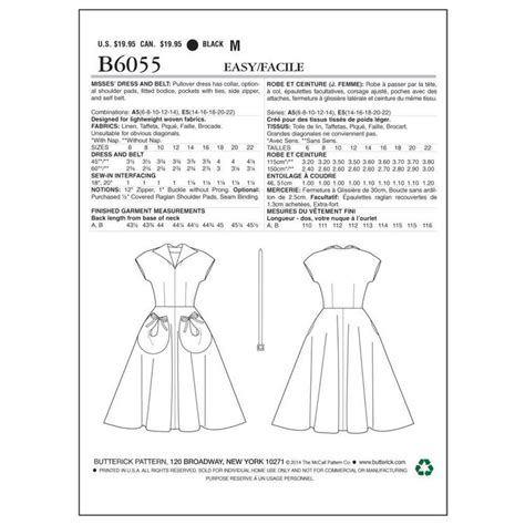 Butterick B6055 Misses Dress And Belt Pattern