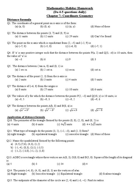 Class 10 Chapter Wise Questions Holiday T Pdf Triangle Mean