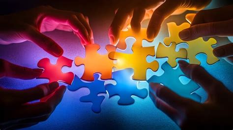 Hands Completing Colorful Puzzle Teamwork Collaboration Premium Ai Generated Image