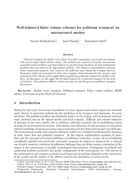 Pdf Well Balanced Finite Volume Schemes For Pollutant Transport By