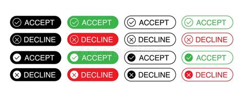 Accept And Decline Buttons With Checkmark And Cross Icons Yes And No Web Interface Choice