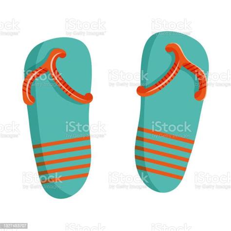 만화 플랫 스타일로 플립 플롭의 벡터 그림 오렌지 줄무늬가 있는 블루의 여름 비치 슈즈 0명에 대한 스톡 벡터 아트 및 기타 이미지 0명 고무 고여 있는 물 Istock