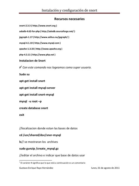 Instalacion Y Configuracion De Snortmysqlacidapachephp5 Pdf