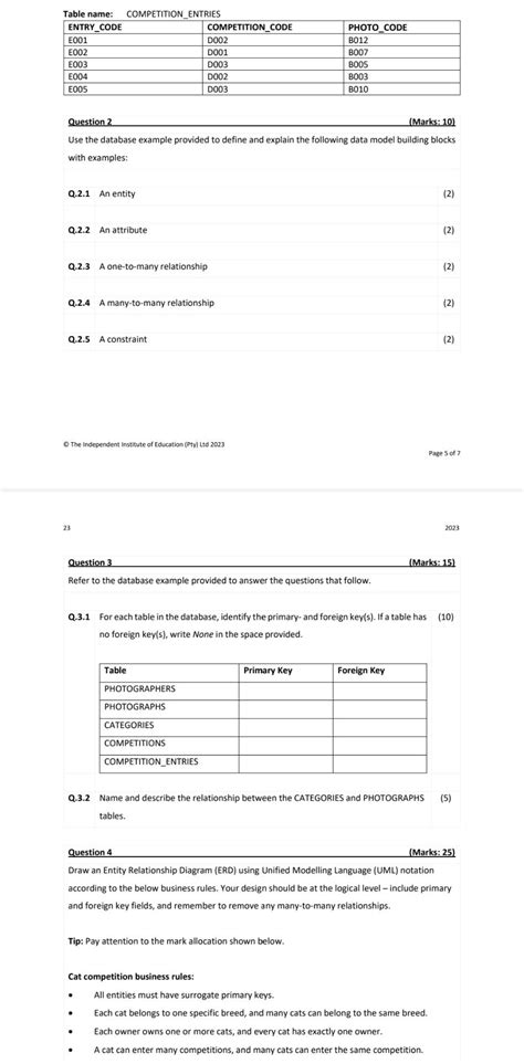 Solved Question Marks Use The Database Example Chegg Com
