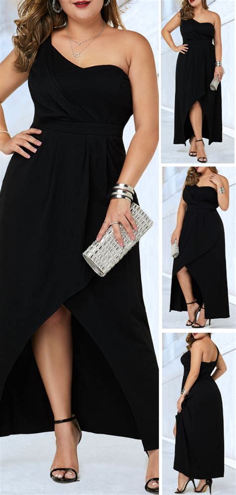 Plus Size Crossover Hem One Shoulder Dress Trendy Plus Size Dresses