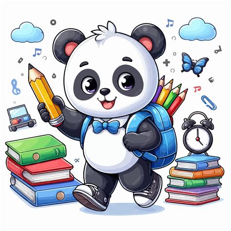 милый мультфильм панды изолирован на белом фоне векторная иллюстрация Премиум Ai