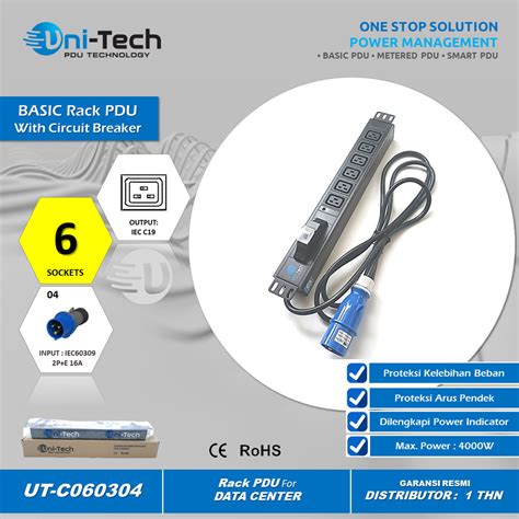 Jual PDU 6 Holes Sockets C19 With MCB Input IEC60309 2P E 16A Shopee Indonesia