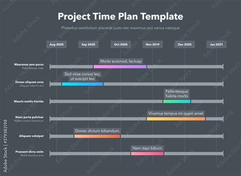 Simple Business Project Time Plan Template With Colorful Project Tasks In Time Intervals Dark