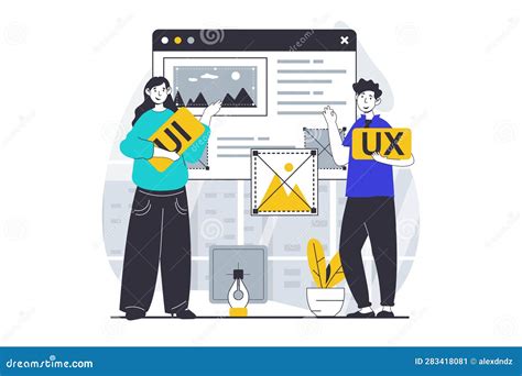 Ui Ux Design Concept With People Scene In Flat Graphic For Web Stock Vector Illustration Of
