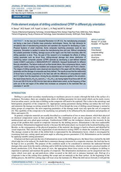 Pdf Finite Element Analysis Of Drilling Unidirectional Cfrp In Different Ply Orientation