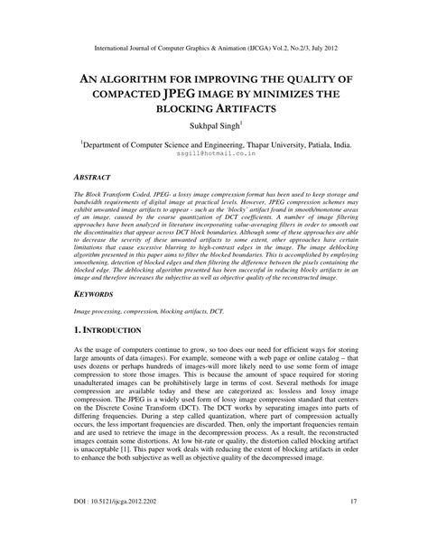 Pdf An Algorithm For Improving The Quality Of Compacted Jpeg Image By Minimizes The Blocking