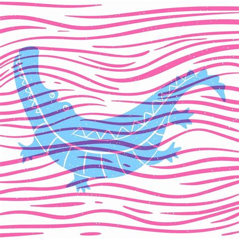 Cute Alligator Colorful Cute Screen Printing Effect Riso Print Effect Graphic Element For