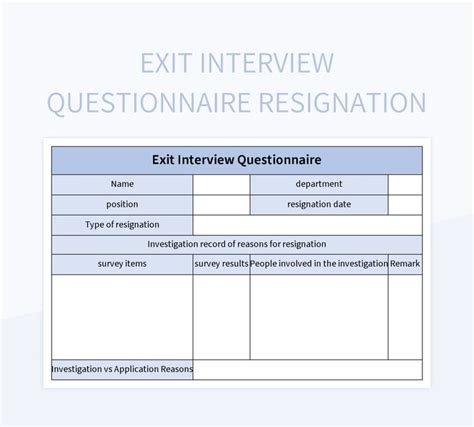 Exit Interview Questionnaire Resignation Excel Template And Google