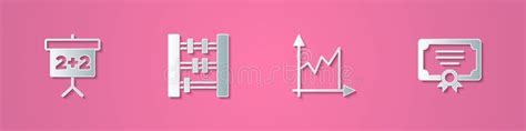 Set Paper Cut Chalkboard Abacus Graph Schedule Chart Diagram And Certificate Template Icon