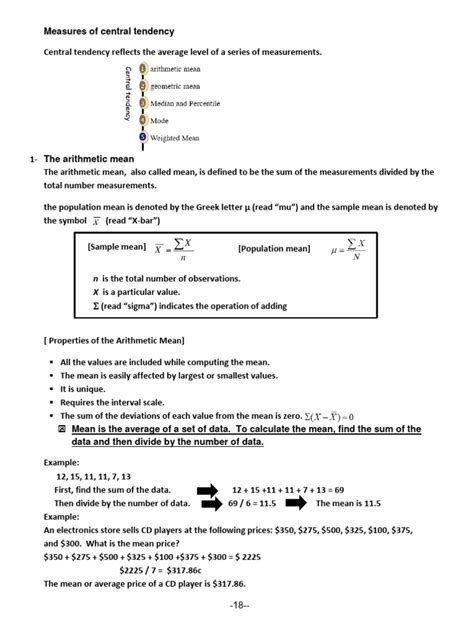 Measures Of Central Tendency Pdf Mean Arithmetic Mean
