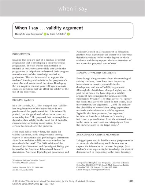 Pdf When I Say Validity Argument