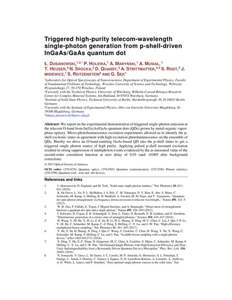 Pdf Triggered High Purity Telecom Wavelength Single Photon Generation From P Shell Driven