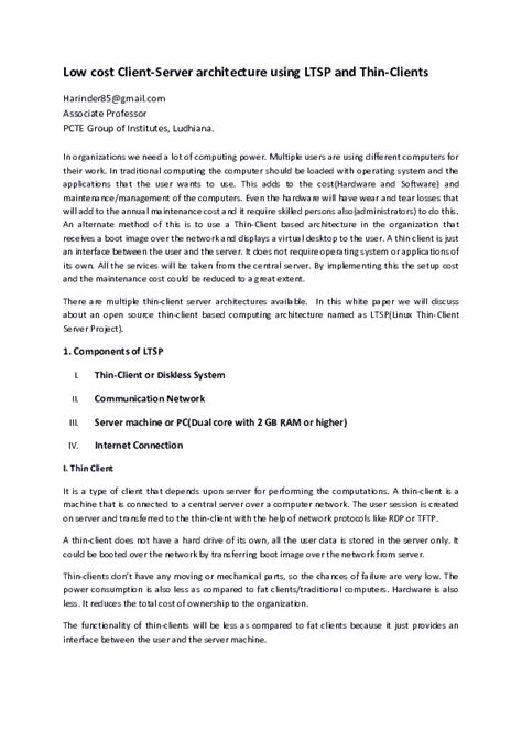Pdf Low Cost Client Server Architecture Using Ltsp And Thin Clients