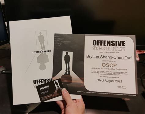 Just Received My Oscp Certificate In The Mail Today Brytton Tsai