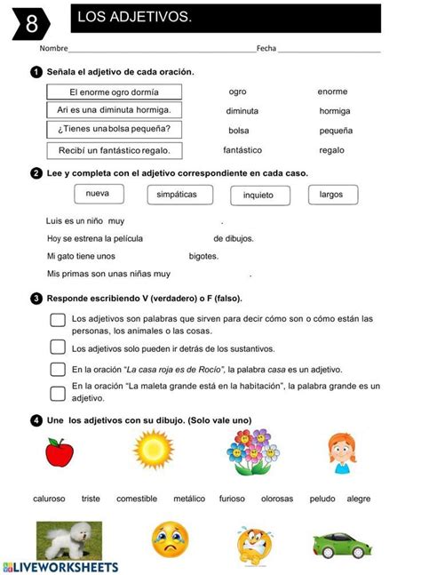 Los Adjetivos Ficha Online Clasificacion De Los Adjetivos Fichas De