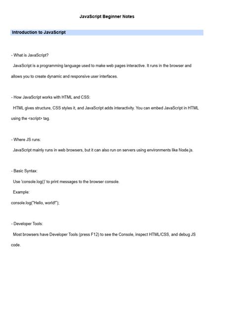 Javascriptbeginnernotes Pdf
