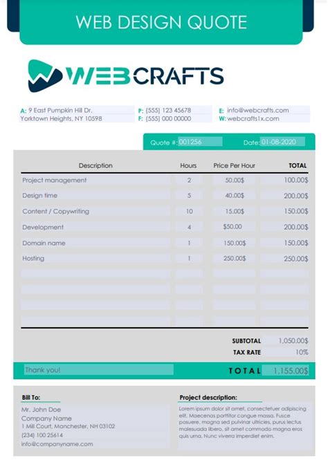 Web Design Quote Template PreWrite