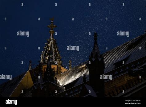 Freiburg Germany 15th Dec 2022 Snow Falls Through The Beam Of A