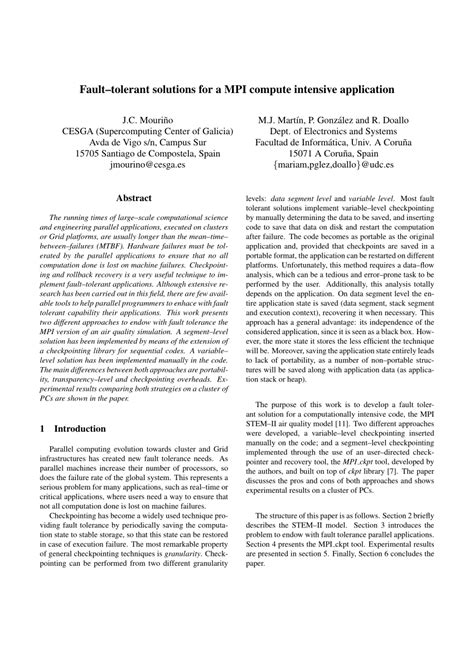 Pdf Fault Tolerant Solutions For A Mpi Compute Intensive Application