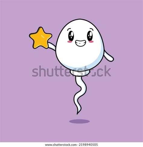 Cute Cartoon Sperm Character Holding Big Stok Vektör Telifsiz