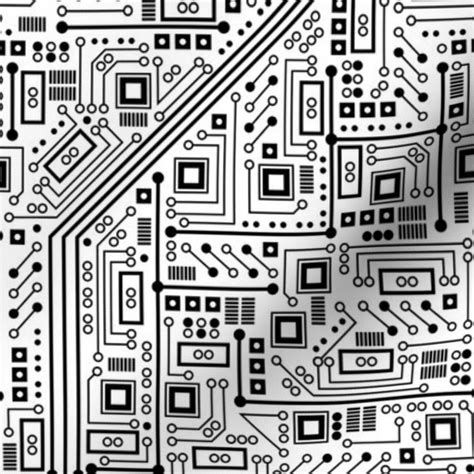100 Cotton Fabric Swatch Robot Circuit Board Black White Nerd Geek