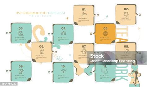 인포그래픽 11단계 아이콘이 있는 현대 마인드맵 다이어그램 벡터 인포그래픽 스톡 일러스트레이션 인포그래픽 차트 지도 11번 비즈니스 전략 개념에 대한 스톡 벡터 아트 및