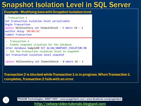 Sql Server Net And C Video Tutorial Snapshot Isolation Level In Sql